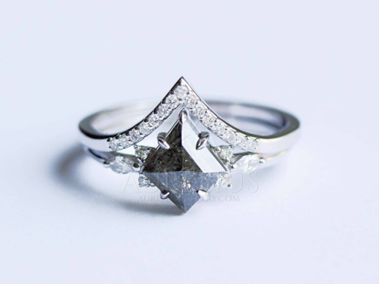 Kite Salt and Pepper Diamond Ring Set with Diamond Pave Wedding Band ...
