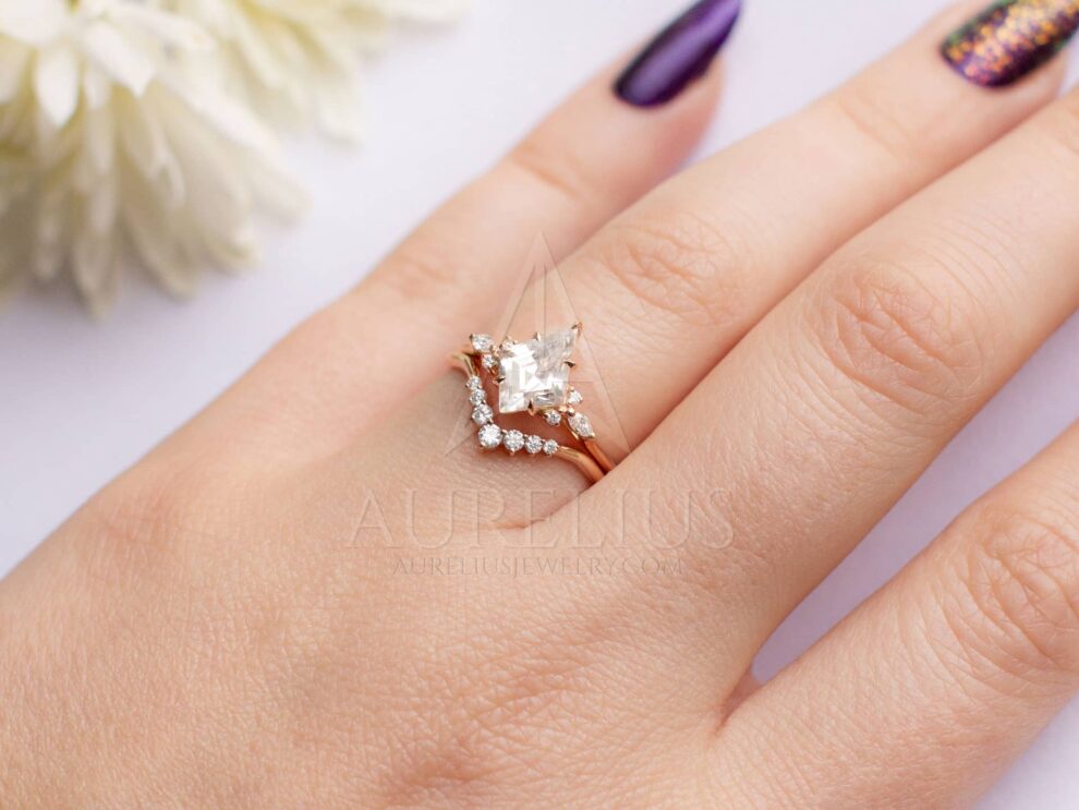 Kite Moissanite and Diamond Engagement Ring Set - Aurelius Jewelry
