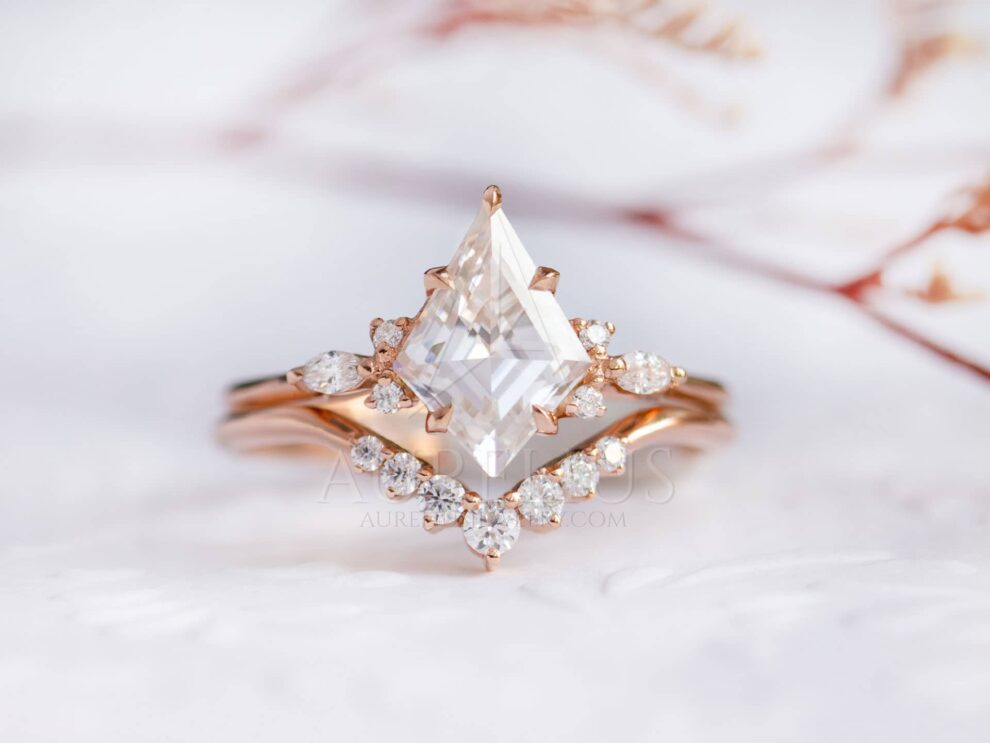 Kite Moissanite and Diamond Engagement Ring Set - Aurelius Jewelry