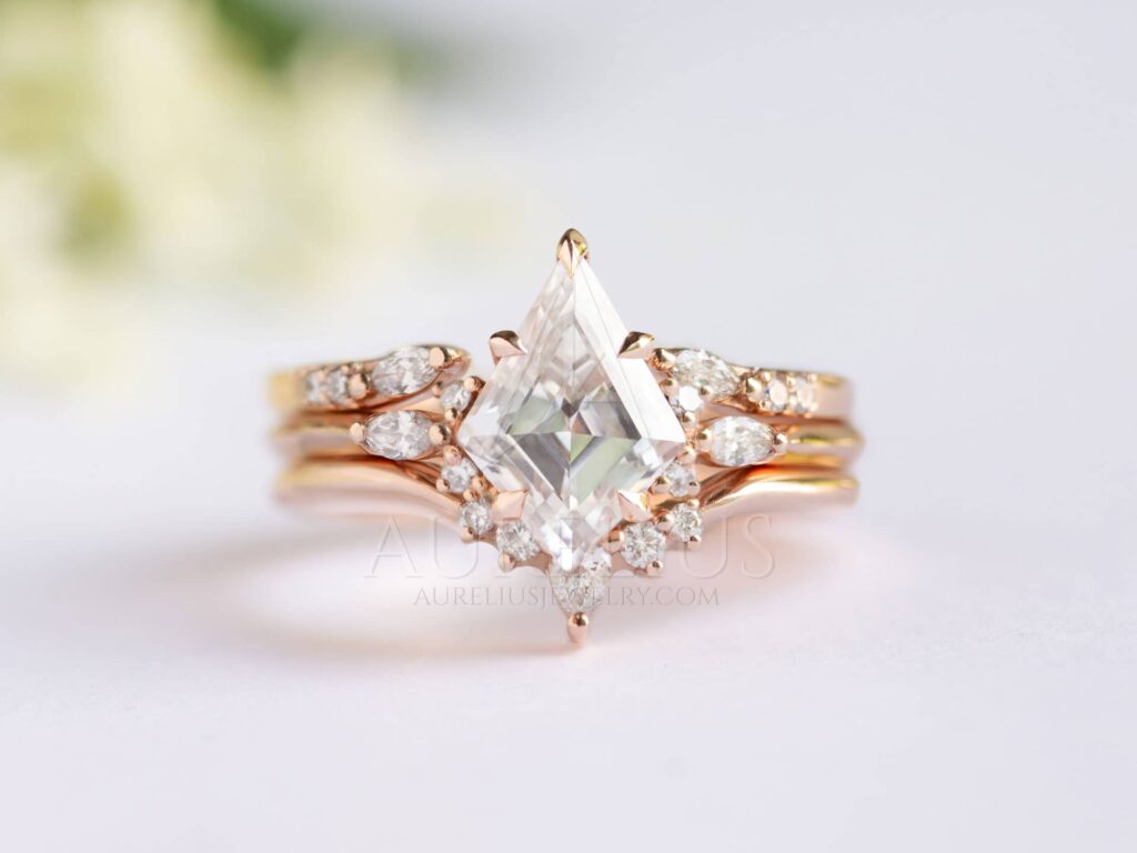 Kite Moissanite and Diamond Engagement Ring Set - Aurelius Jewelry